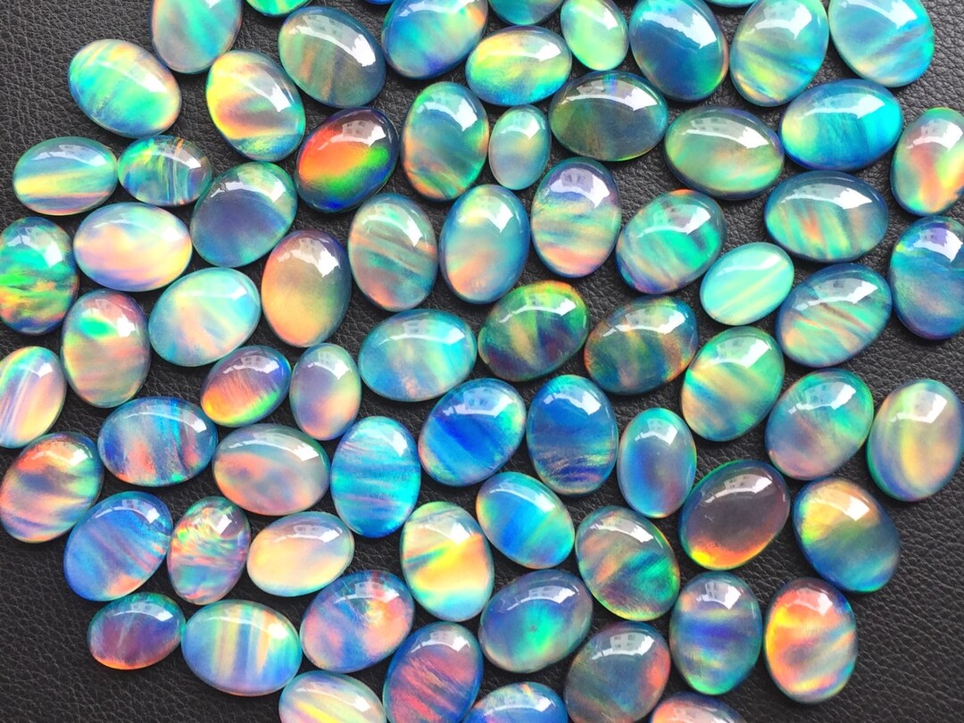 AAA Aurora Opal Cabochon Gemstone Oval Shape Multi Fire Aurora Doublet Stone Handmade Polish ...