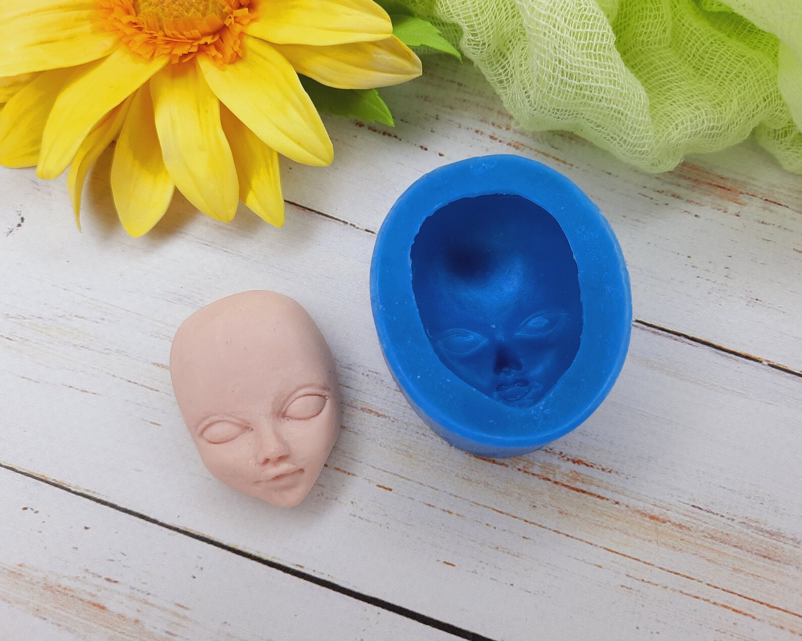 Silicone Mold Doll Face Size 4х3 Cm/ 1,2х1,6 Inch Doll Mold for Clay ...