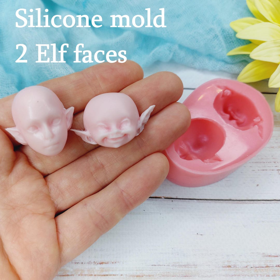 Silicone Mold of 2 Elf Faces Size 3х3 Cm/1,37х1,37 Inch & 2,2х3,7 Cm/0 ...