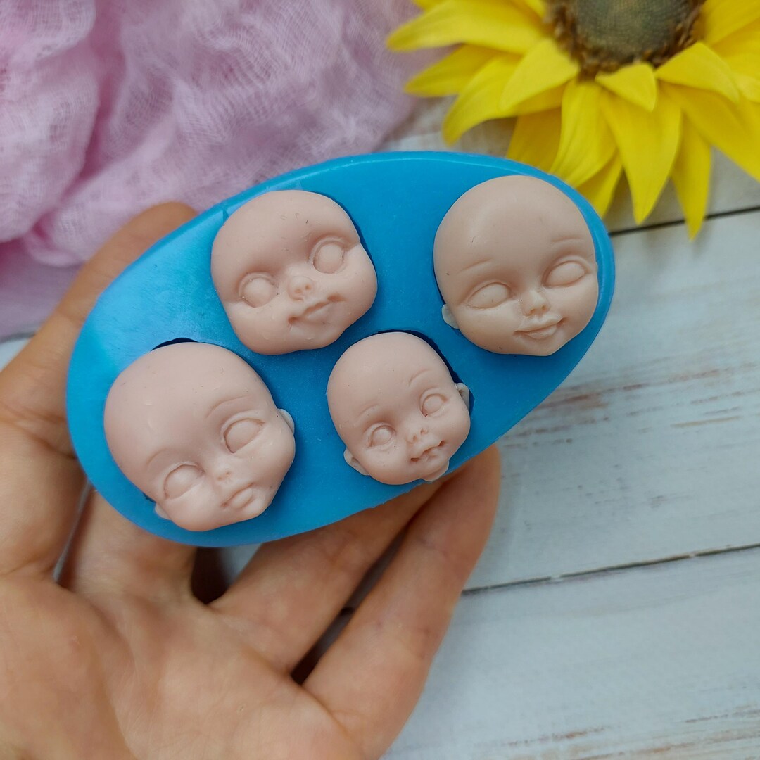 Silicone Mold of 4 Doll Faces From 2,1х2,1 Cm/ 0,83х0,83 Inch to 2,5x2 ...