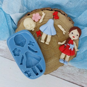 Silicone Mold of Doll in Dress Size 6,7х4 Cm/ 2,5x1,6 Inch for Clay and ...