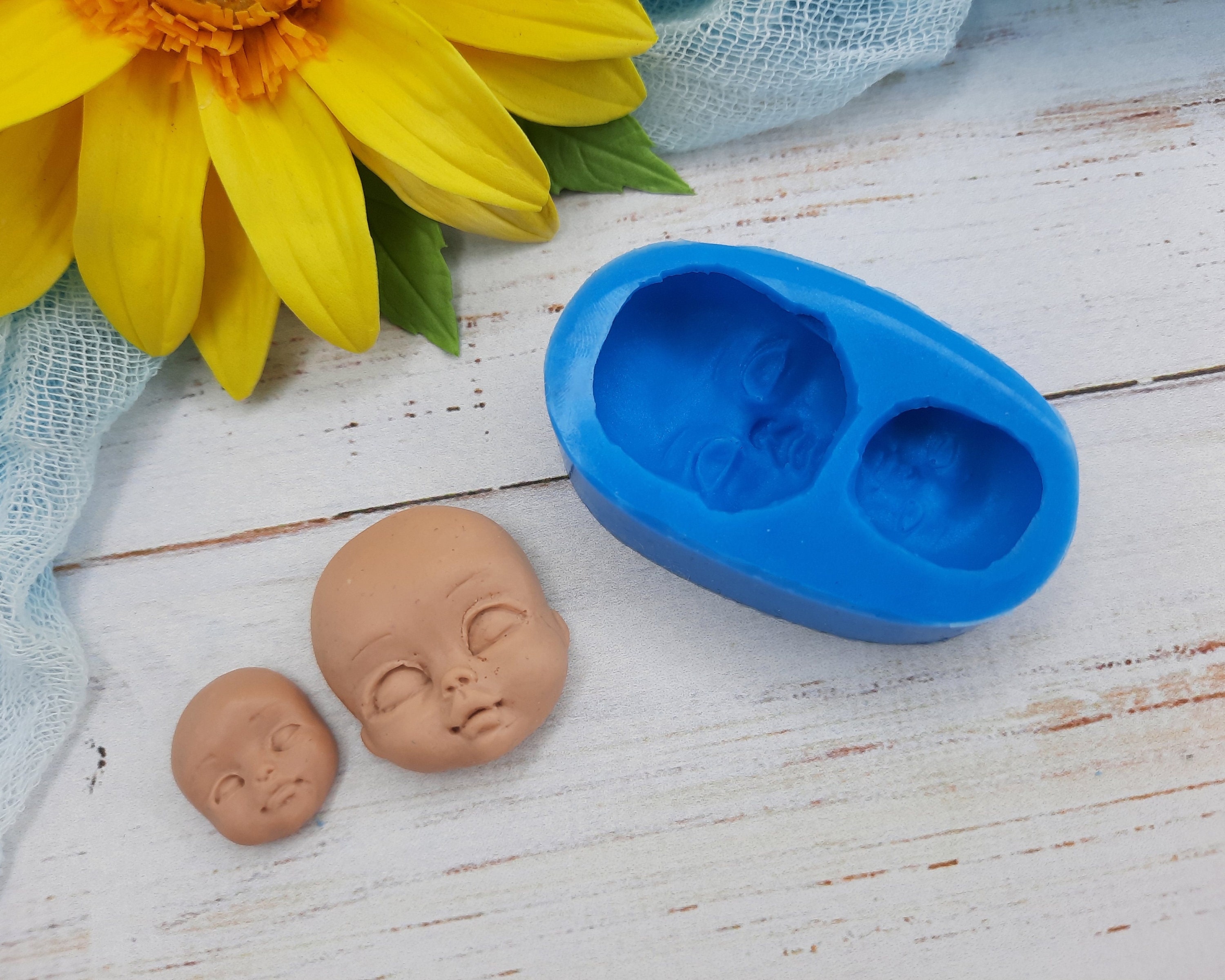 Silicone mold 2-faces of doll size 15х15 & 2х25 cm Doll | Etsy