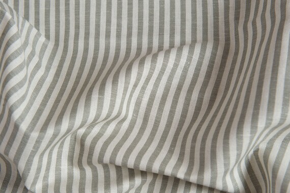Linen Blend Grey Striped Fabric Halflinen Plain Striped - Etsy