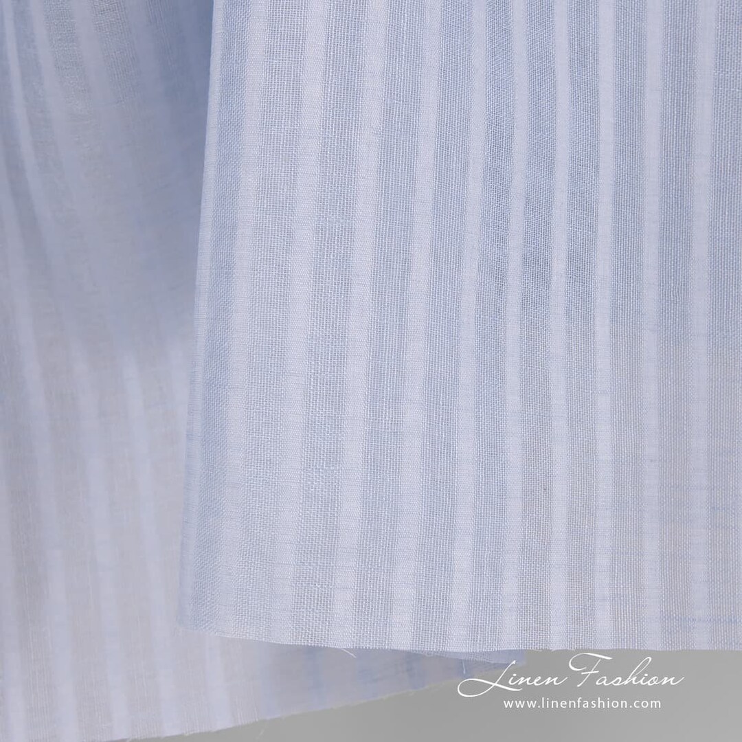 Light Blue Linen Fabric With Open Weave Stripe Pattern | Pure Linen ...
