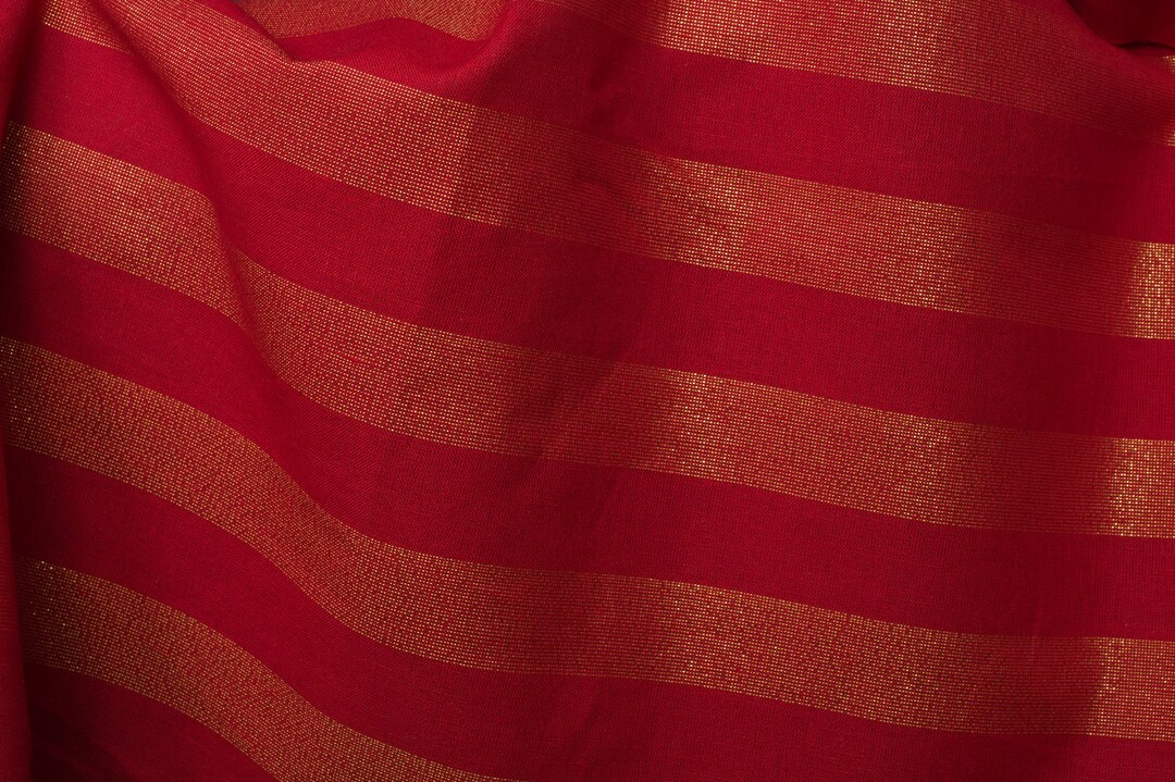 Red Shiny Linen Blend Fabric | Halflinen Striped Fabric, Golden Stripes ...