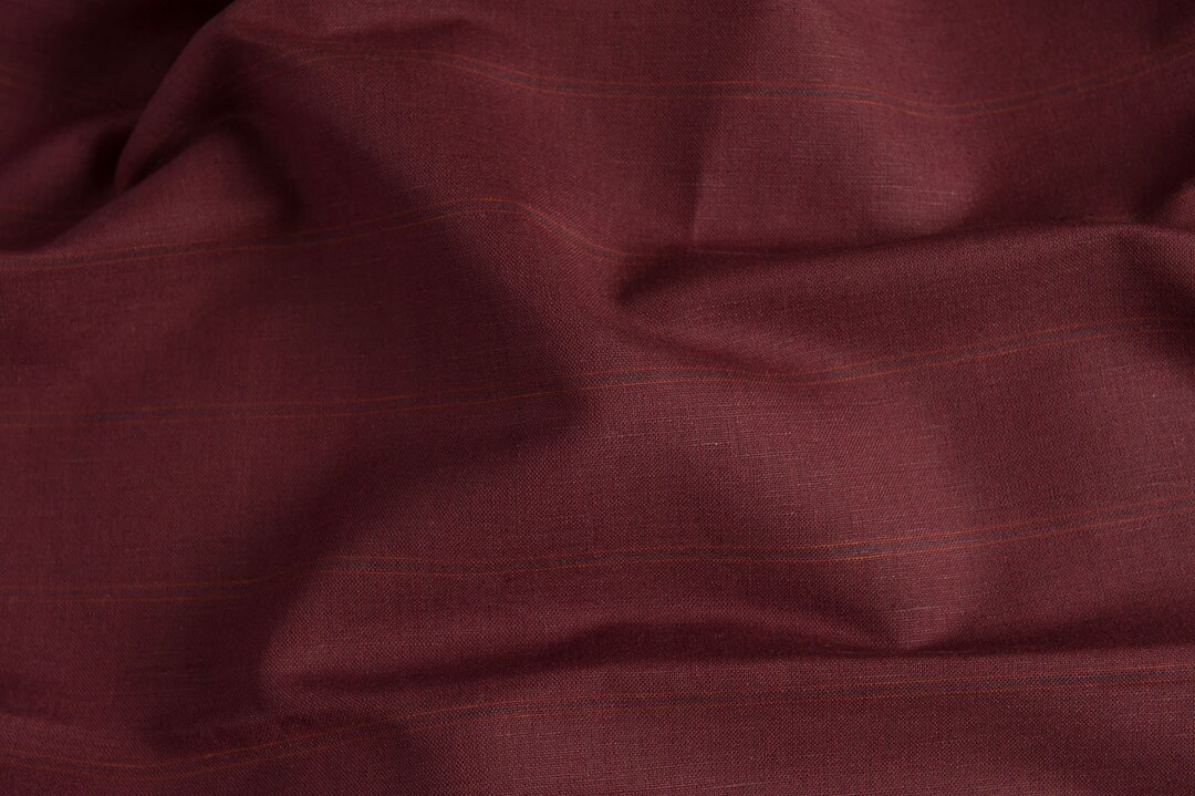 Dark Red Striped Linen Blend Fabric | Halflinen Solid Fabric | Width ...