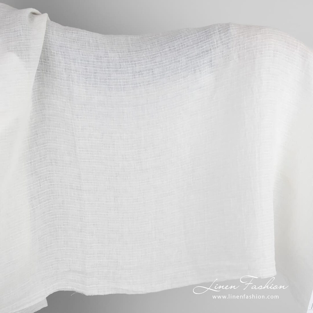 White Linen Fabric in Stripes | Washed Linen Fabrics | Width 145cm ± 5% ...