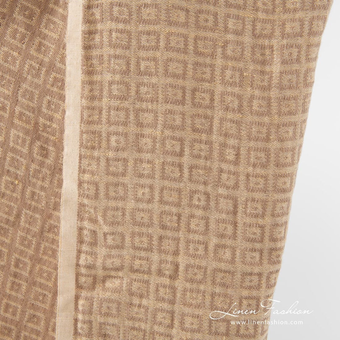 Double Sided Light Brown Jacquard Linen Fabric | Washed Linen Fabric ...