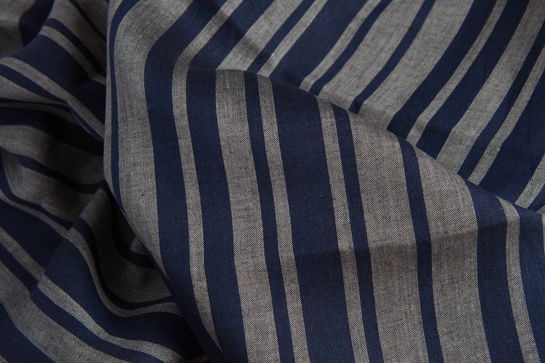 Linen Fabric in Blue and Grey Stripes | Pure Linen Fabric | Width 150 ...