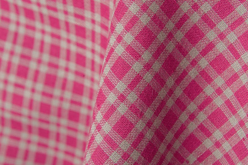 Red Checked Linen / Cotton Fabric Halflinen Plaid Checks - Etsy