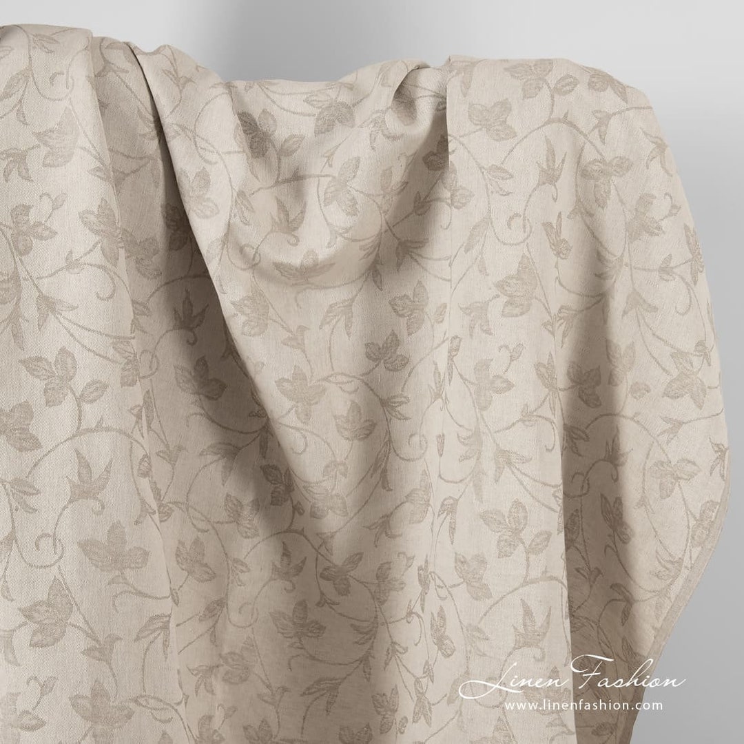 Jacquard Linen Cotton Fabric in Beige Color | Linen Cotton Fabric ...