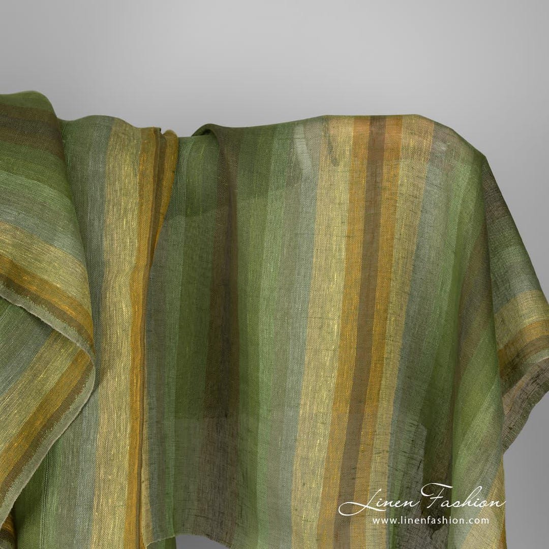 Transparent Green Linen Fabric in Stripes | Solid Plain Weave | Gauze ...