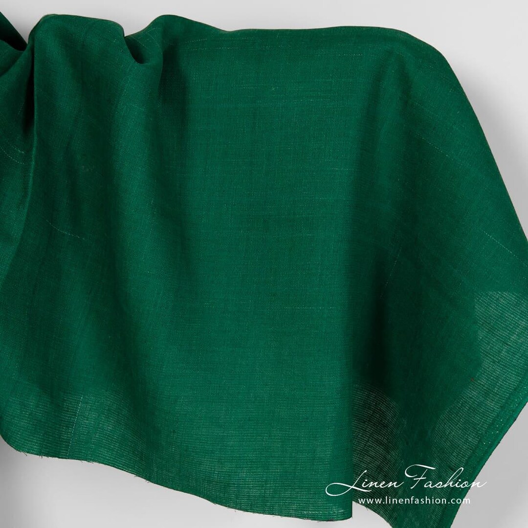 Linen Green Fabric With Decorative Stripes | Pure Linen Fabric | Width ...
