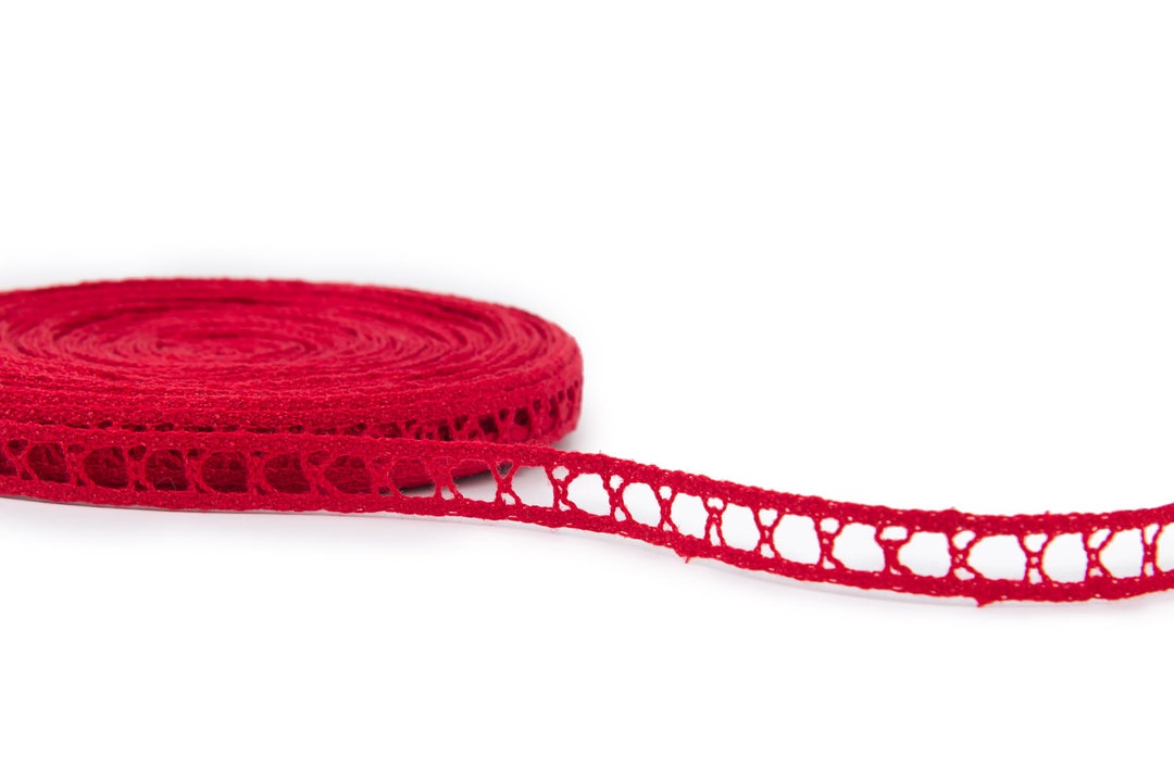 100% Linen Lace, Narrow in Red Color No. 62 | Width: 0,5 Inch (1,2cm ...