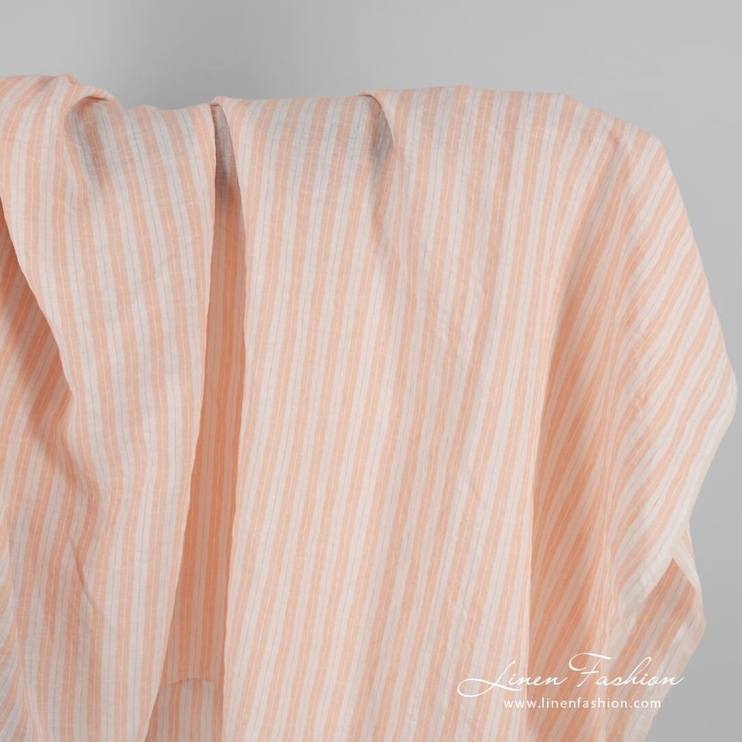 Striped Linen Fabric in Peach Color, Washed | Washed Linen Fabric ...