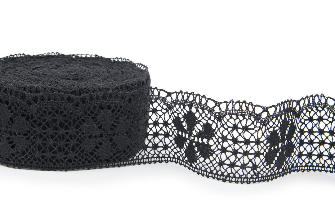 100% Linen Wide Lace Trim in Black Color No. 59 | Width: 6cm (2,36 ...