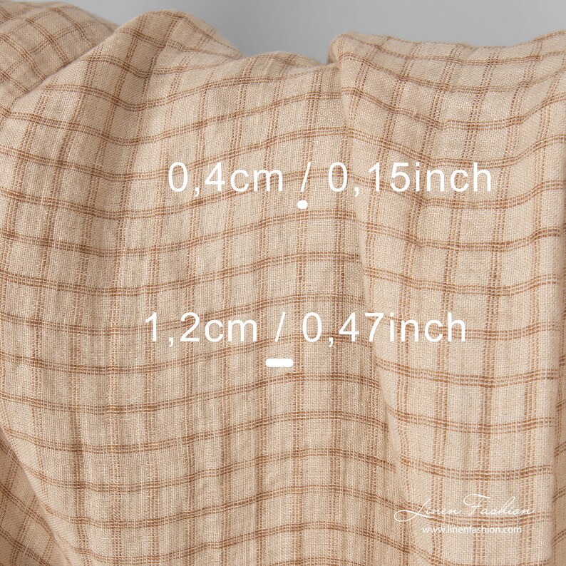 Linen double sided checked sand color fabric washed weight | Etsy
