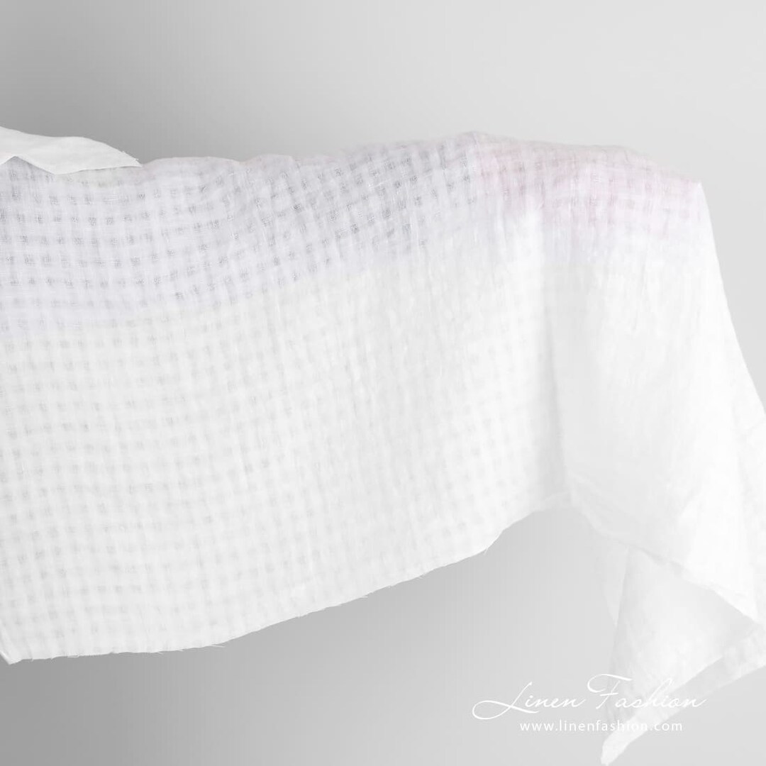 White Linen Fabric in Transparent Checks | Washed Linen Fabric | Width ...