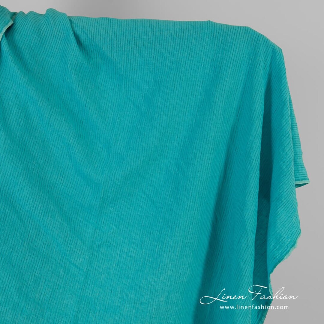 Striped Linen Fabric in Turquoise Color, Washed | Washed Linen Fabric ...