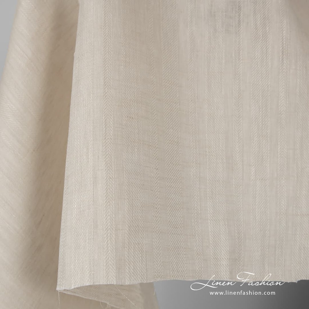 Patterned Ecru Color Linen Fabric | Pure Linen Fabric | Width 150cm (59 ...