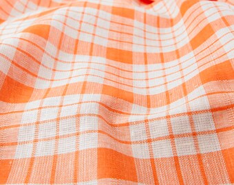 Orange Check Fabric - Etsy