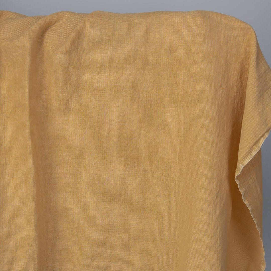 Linen Cotton Fabric in Yellow-sand Small Pattern | Washed Half-linen ...