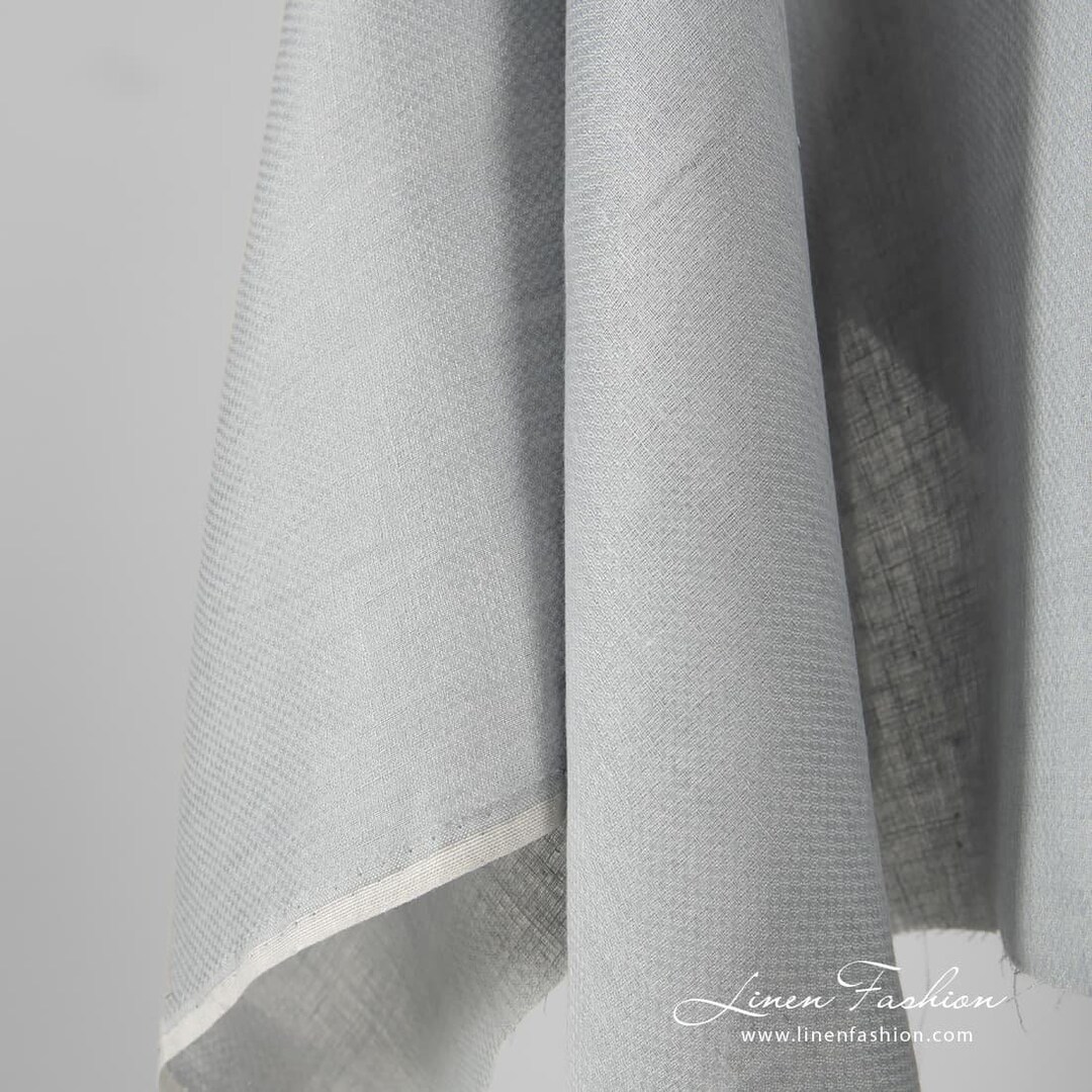 Patterned Grey Linen Fabric | Pure Linen Fabric | Width 150cm (59 ...