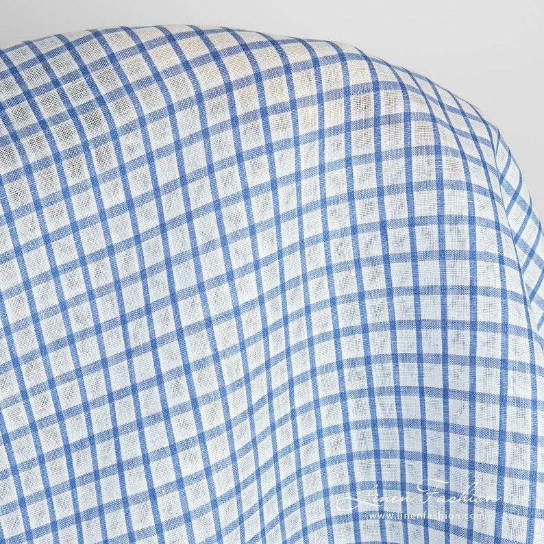 Linen Fabric in White and Blue Checks | Pure Linen Fabric | Width 150 ...