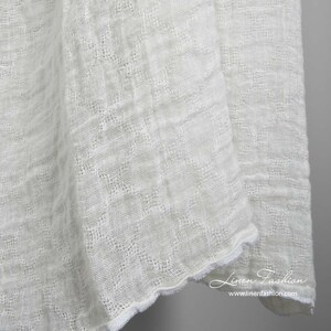 White Transparent Linen Fabric With Azure Diamonds, Washed | Light ...
