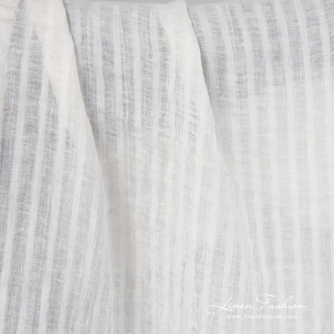 Washed off white striped linen fabric Washed Linen Fabric | Etsy
