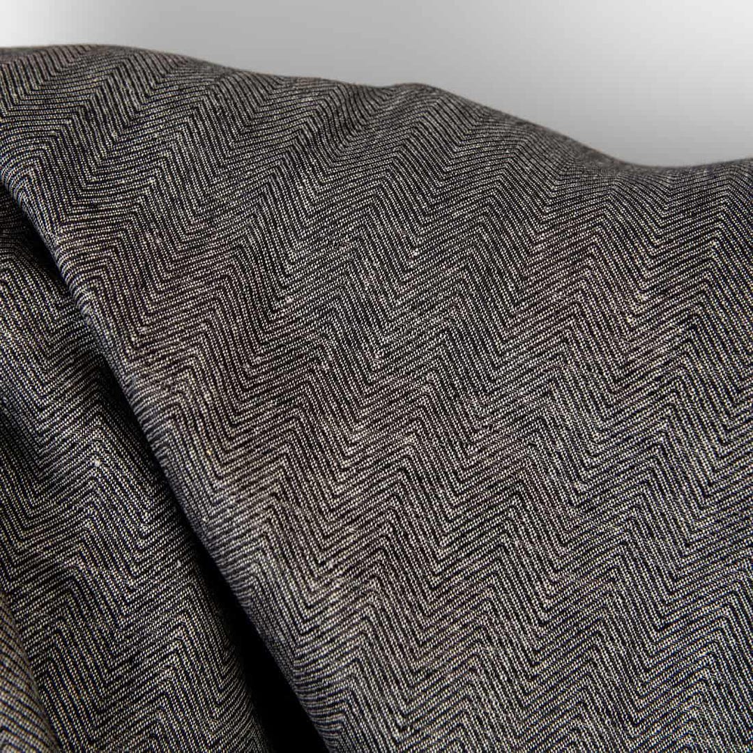 Linen Fabric Natural and Black Herringbone | Pure Linen Fabric | Width ...