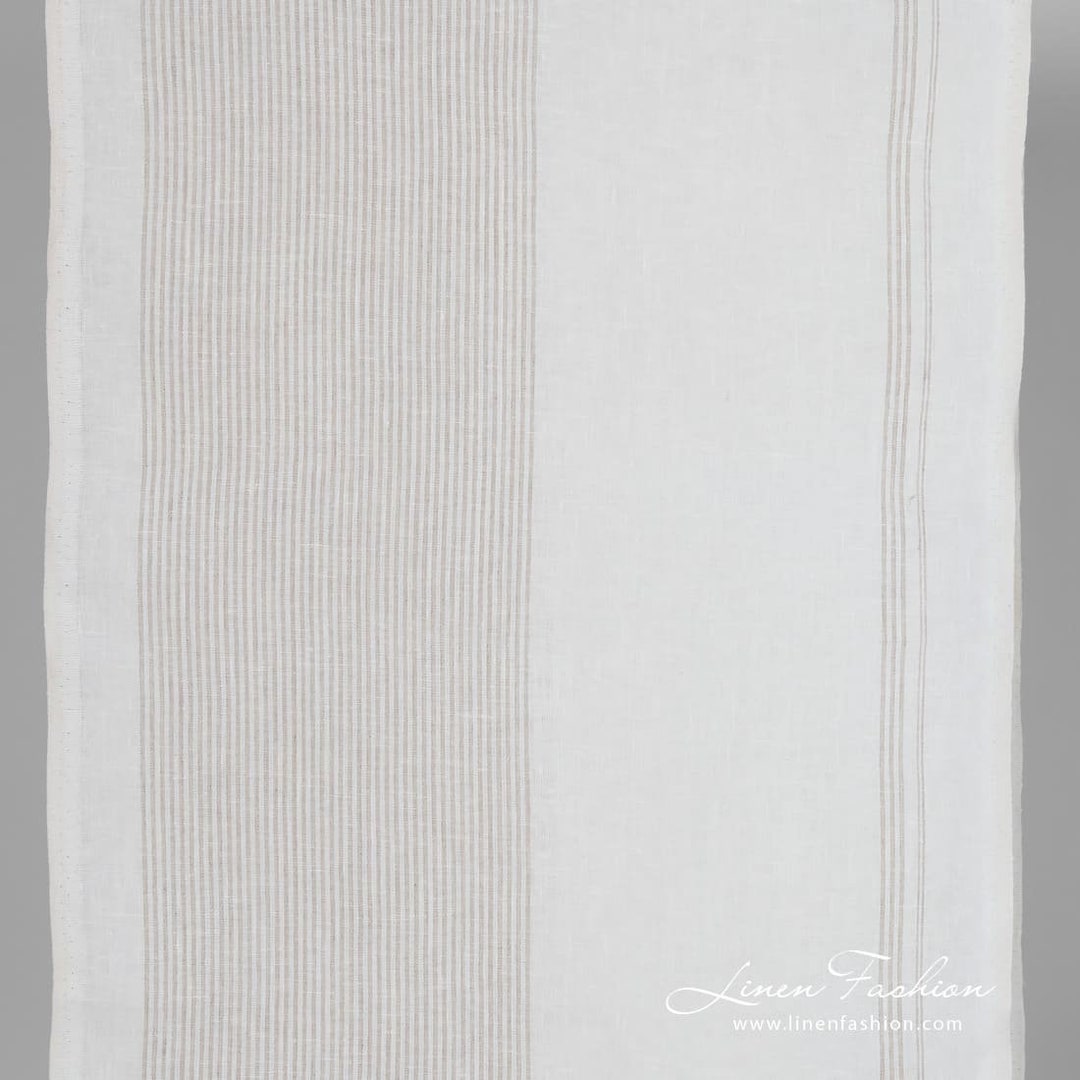 White Linen Fabric With Beige Stripes | Pure Linen Fabrics | Width 50cm ...