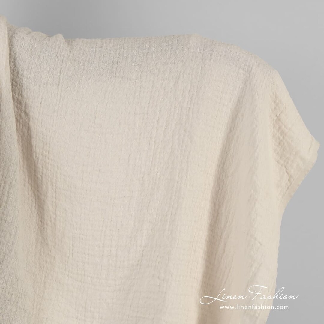 Light Cream Jacquard Linen Fabric in Rhombus, Washed | Washed Linen ...