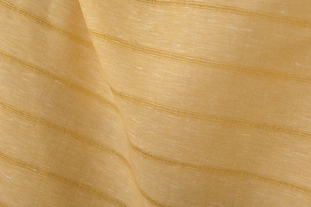 Yellow Linen Cotton Fabric in Stripes | Halflinen Ajoure Stripes Fabric ...