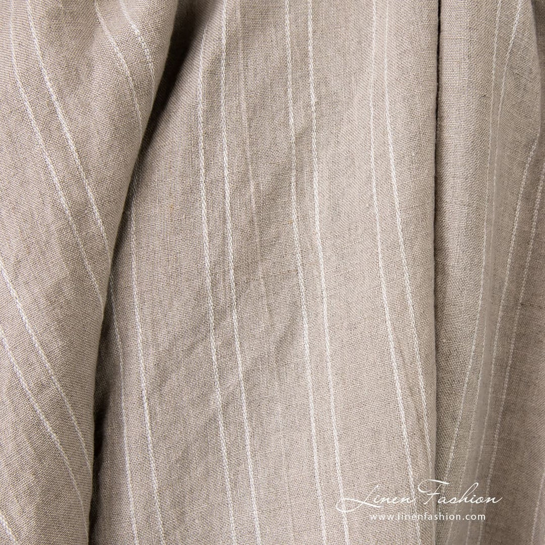 Natural Color Linen Fabric in Stripes | Washed Linen Fabric | Width ...