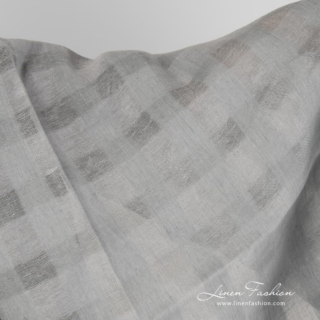 Grey Linen Fabric With Sheer Checks | Pure Linen Fabric | Width 150cm ...