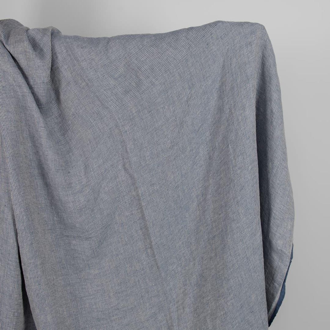 Linen Fabric Blueish Grey Small Pattern | Washed Linen Fabric | Width ...