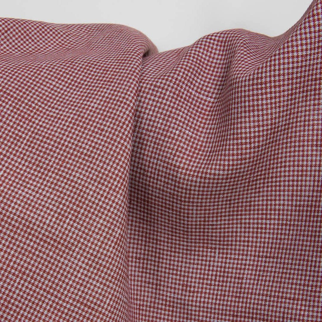Linen Fabric in Tiny Dark Red and Grey Checks | Width 150cm (59 ...