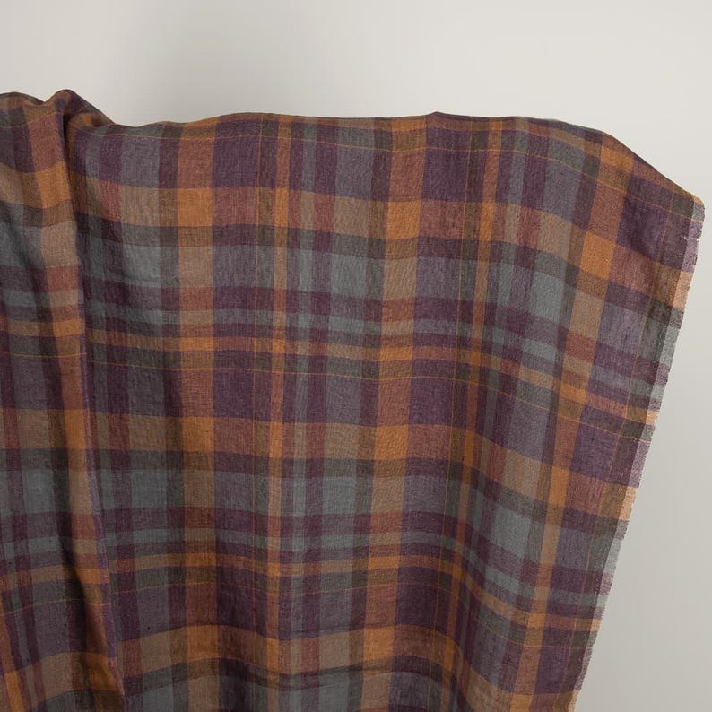 Purple Plaid Checks Washed Linen Fabric | Washed Linen Fabric | Width ...