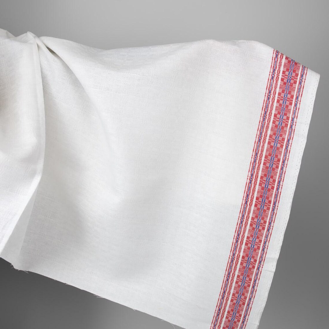 Linen Cotton Fabric With Blue-red Stripes | Width 150 Cm (59") | Weight ...