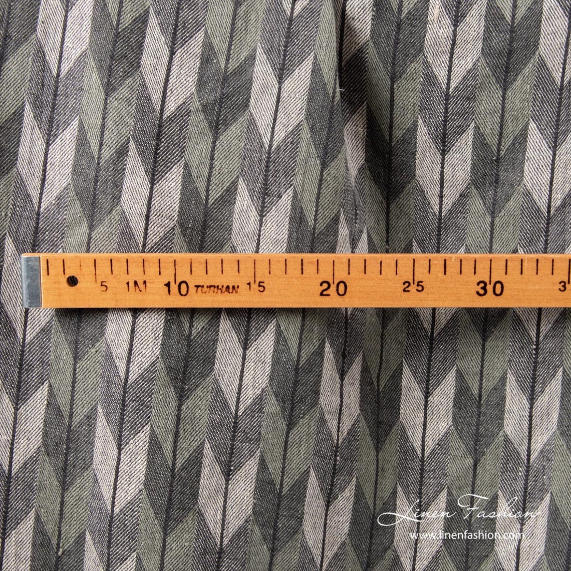 100% Linen Jacquard Fabric with Geometric Pattern Washed by | Etsy