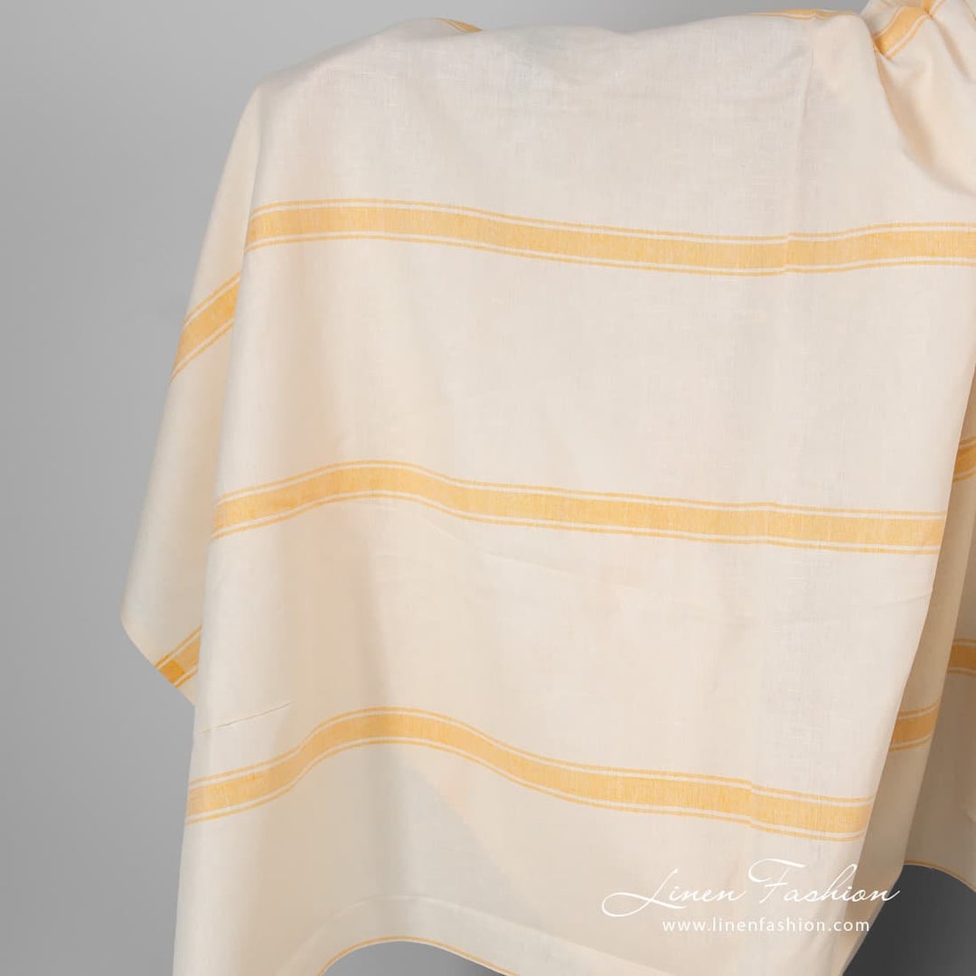 Cream Color Striped Linen Cotton Fabric | Width 160 Cm (63") | Weight ...