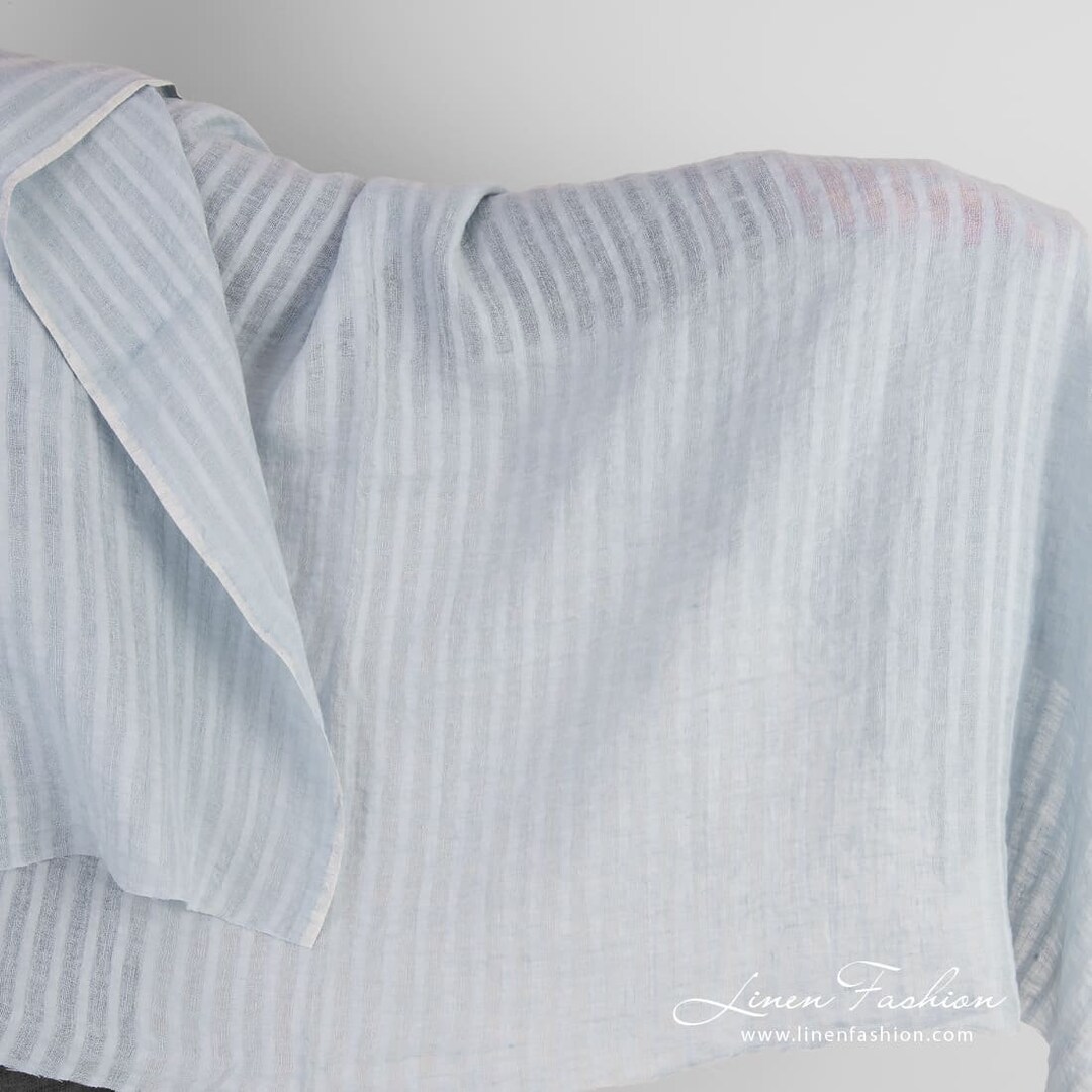 Blue Linen Fabric in Transparent Stripes | Washed Linen Fabrics | Width ...