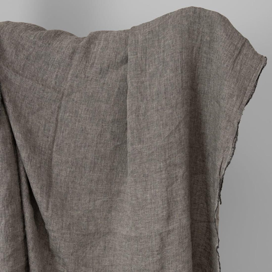 Linen Sand Anthracite Fabric Washed | Washed Linen Fabric | Width 145cm ...