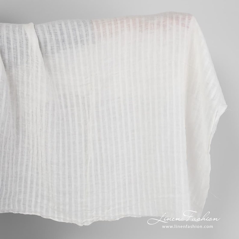 Washed off white striped linen fabric Washed Linen Fabric | Etsy