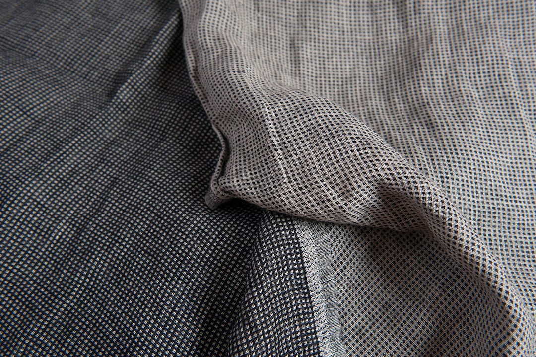 Double Side 100% Linen Fabric | Beige Checks on the Black and Reverse ...