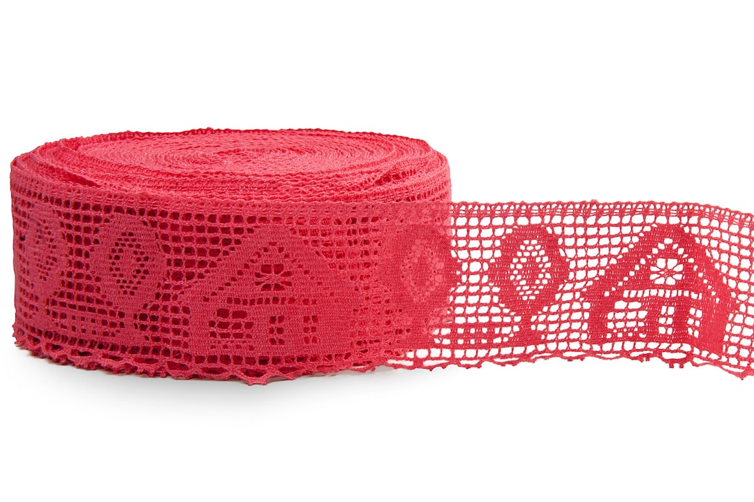 100% Linen Wide 3 Inch Lace Trim (7,5 Cm) | Pink Color No. 47 | Sold by ...