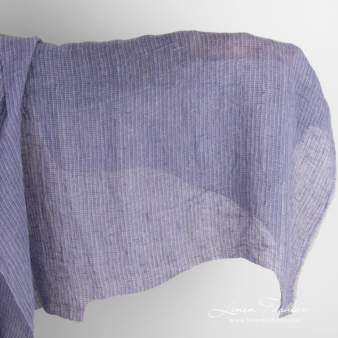 Transparent Violet Linen Fabric in Checks | Washed Linen Fabrics ...