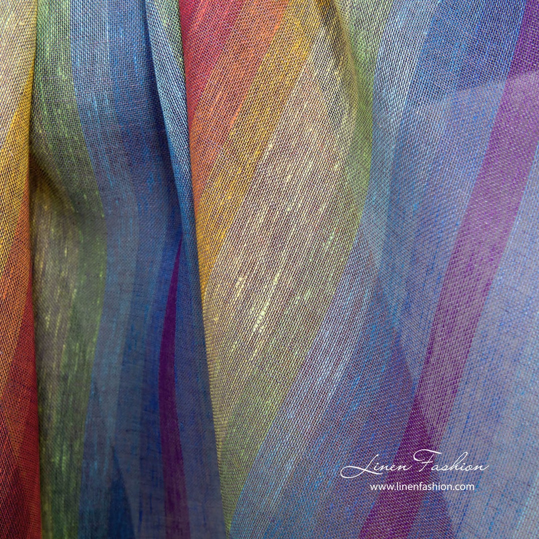 Transparent Rainbow Striped Linen Fabric | Pure Linen Fabric | Width ...