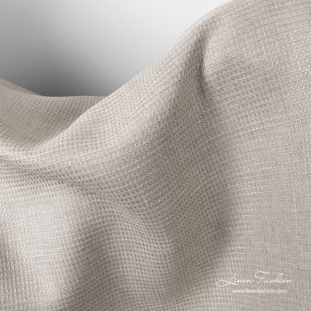 Waffle Weave Flax Color Linen Fabric | Pure Linen | Width 150cm (59 ...